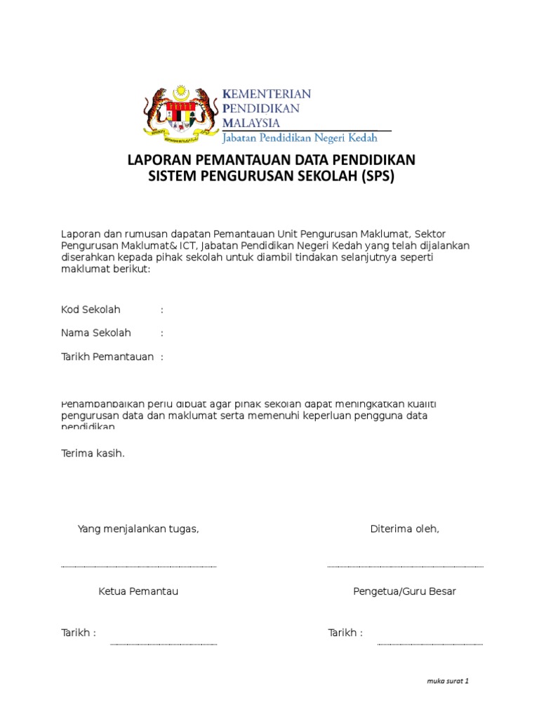 Borang Instrumen Pemantauan SPS - Kendiri | PDF