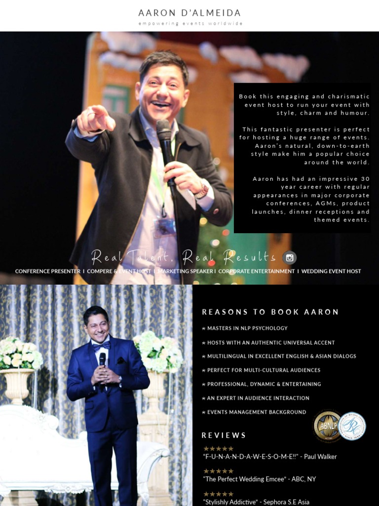 Emcee Aaron Dalmeida Profile | PDF | Entertainment | Public Sphere