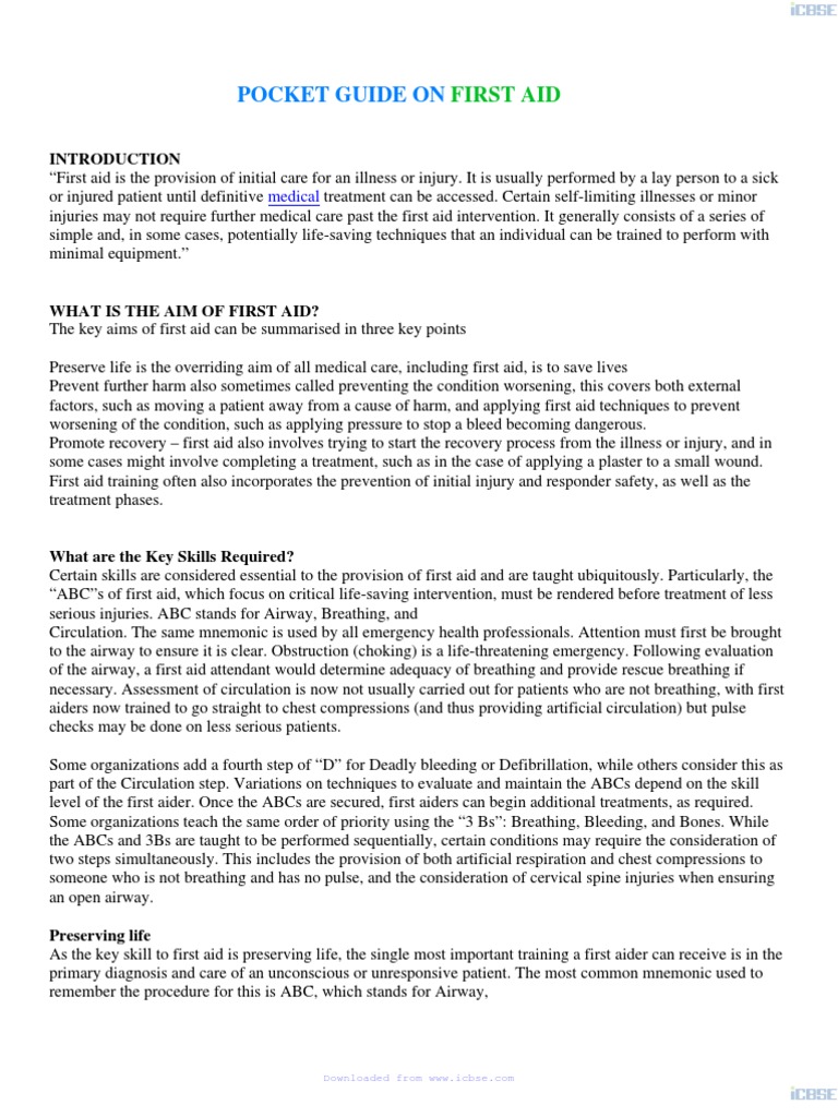 Pocket Guide First Aid Project | PDF | First Aid | Diseases And Disorders