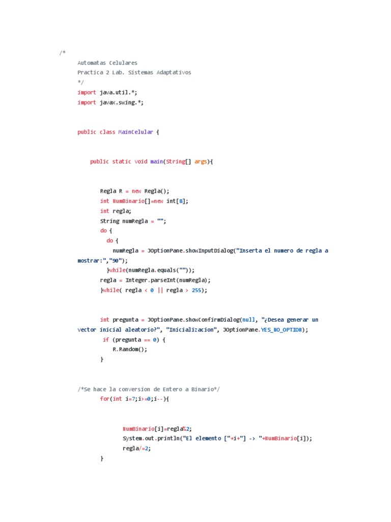 Automatas Celulares Codigo Java | PDF | Java (lenguaje de programación ...