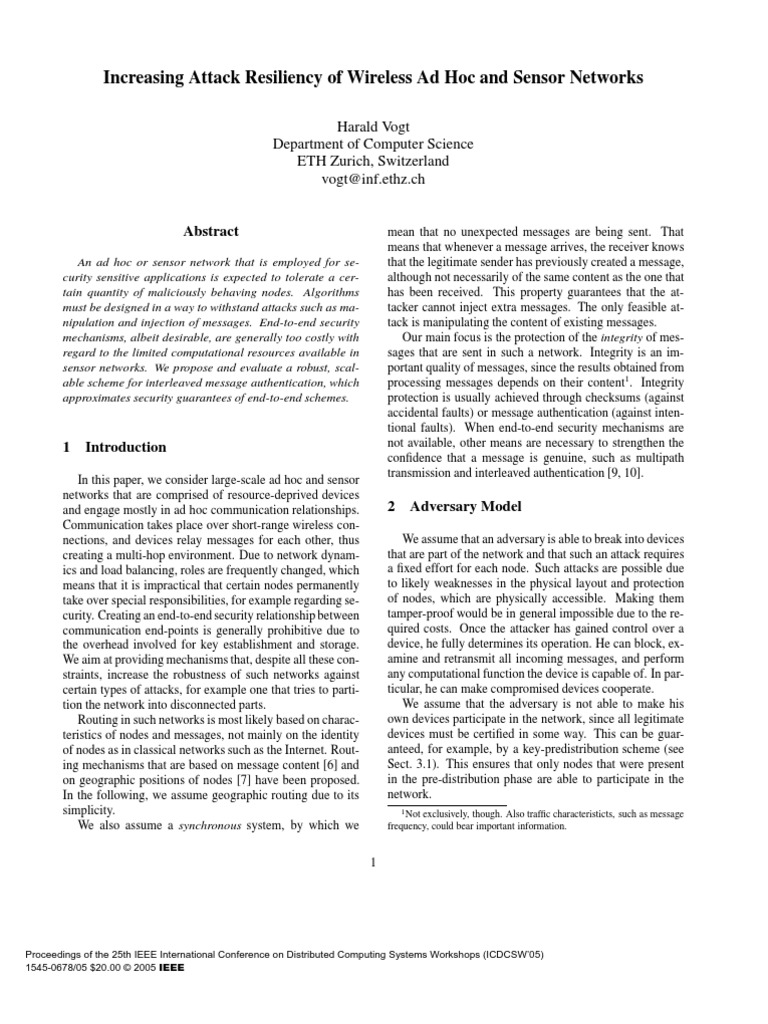 Increasing Attack Resiliency of Wireless Ad Hoc and Sensor Networks | PDF | Routing | Wireless ...