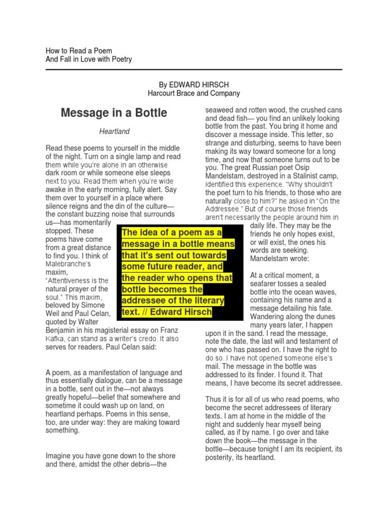 How To Read A Poem by Hirsch | PDF | Poetry