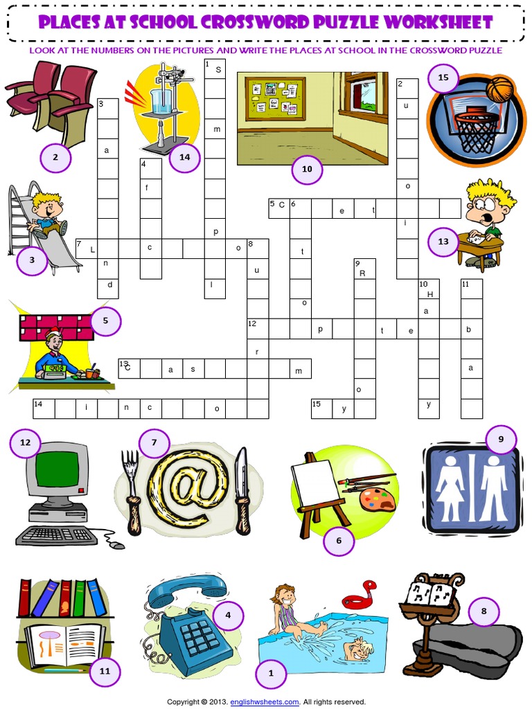 Places at School Criss Cross Crossword Puzzle Vocabulary Worksheet-1 | PDF