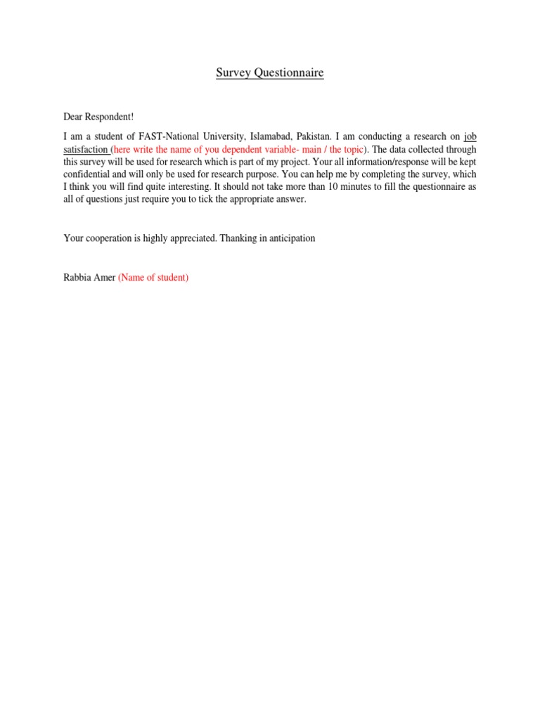 Master Copy of Survey Questionnaire (Sample) | PDF | Survey Methodology ...
