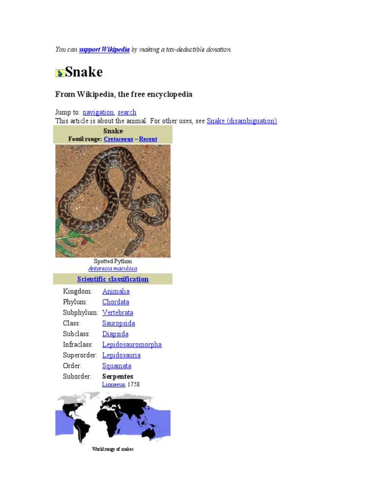 Snake: From Wikipedia, The Free Encyclopedia | PDF | Snake | Zoology