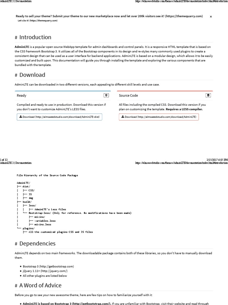 AdminLTE 2 - Documentation | PDF | Bootstrap (Front End Framework) | Page Layout