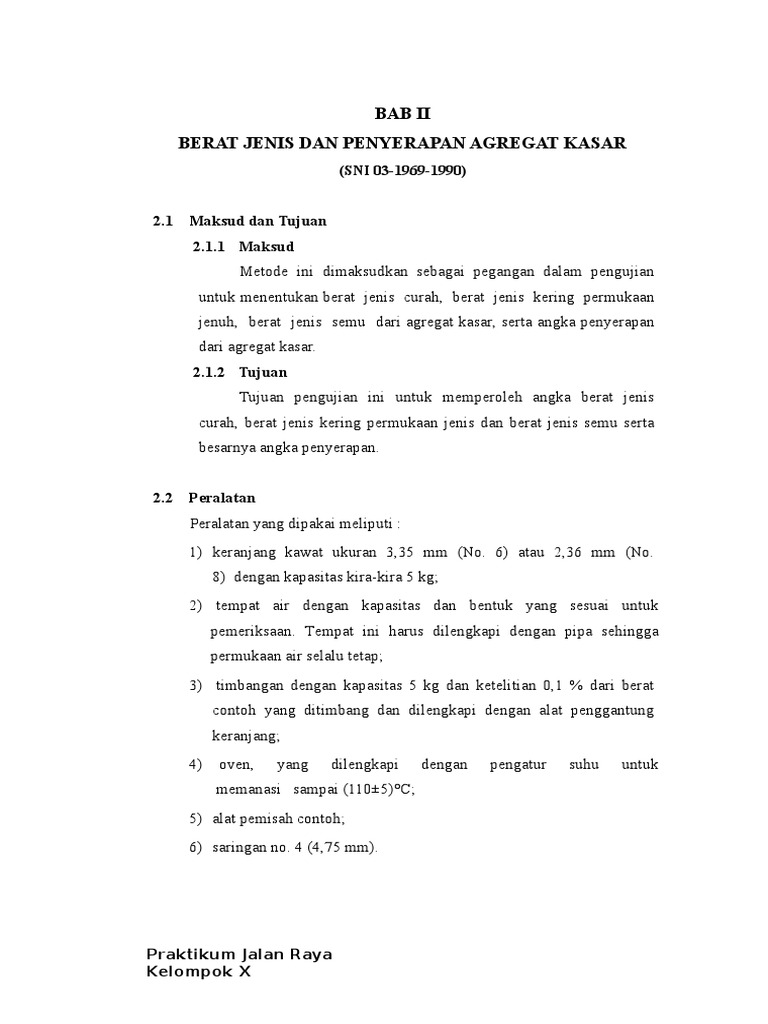 Bab 2 Berat Jenis Dan Penyerapan Agregat Kasar Kel. X (Print Kesimpulan) | PDF