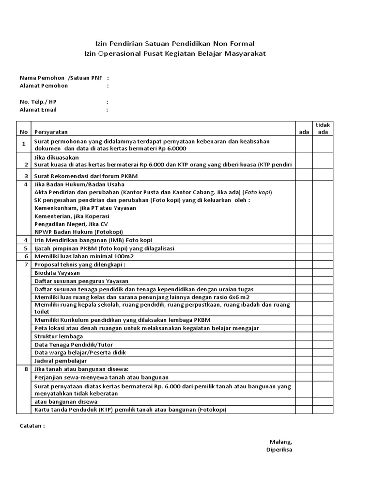 Syarat Pendirian PKBM 1 | PDF
