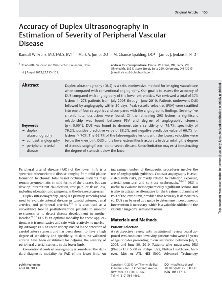 Article Accuracy of Duplex Ultrasonography in PAOD | PDF | Angiography ...