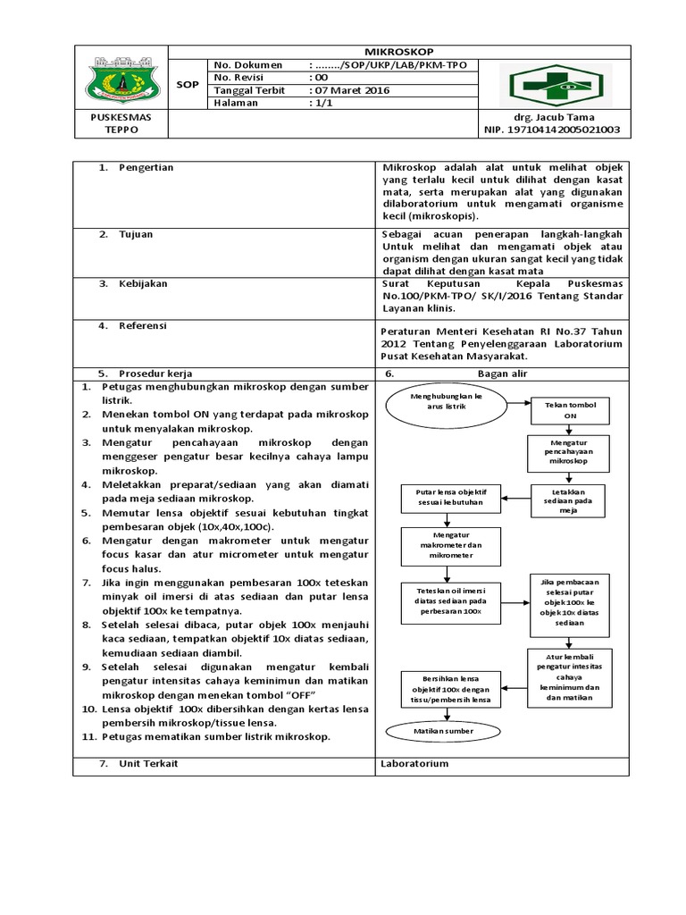 SOP Penggunaan Mikroskop | PDF | Kesehatan Holistik | Teknologi & Rekayasa