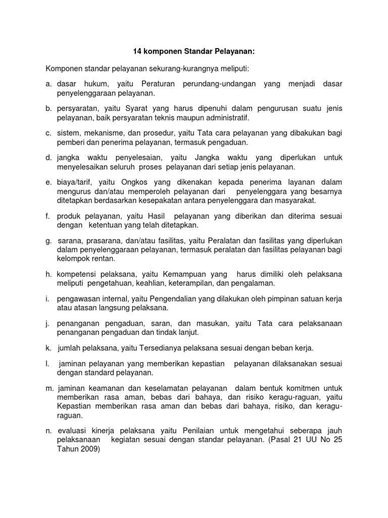 14 Komponen Standar Pelayanan 1 | PDF