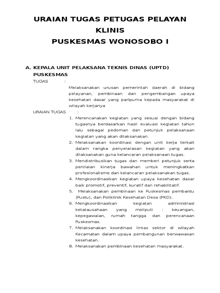 Uraian Tugas Pemberi Pelayanan Klinik | PDF