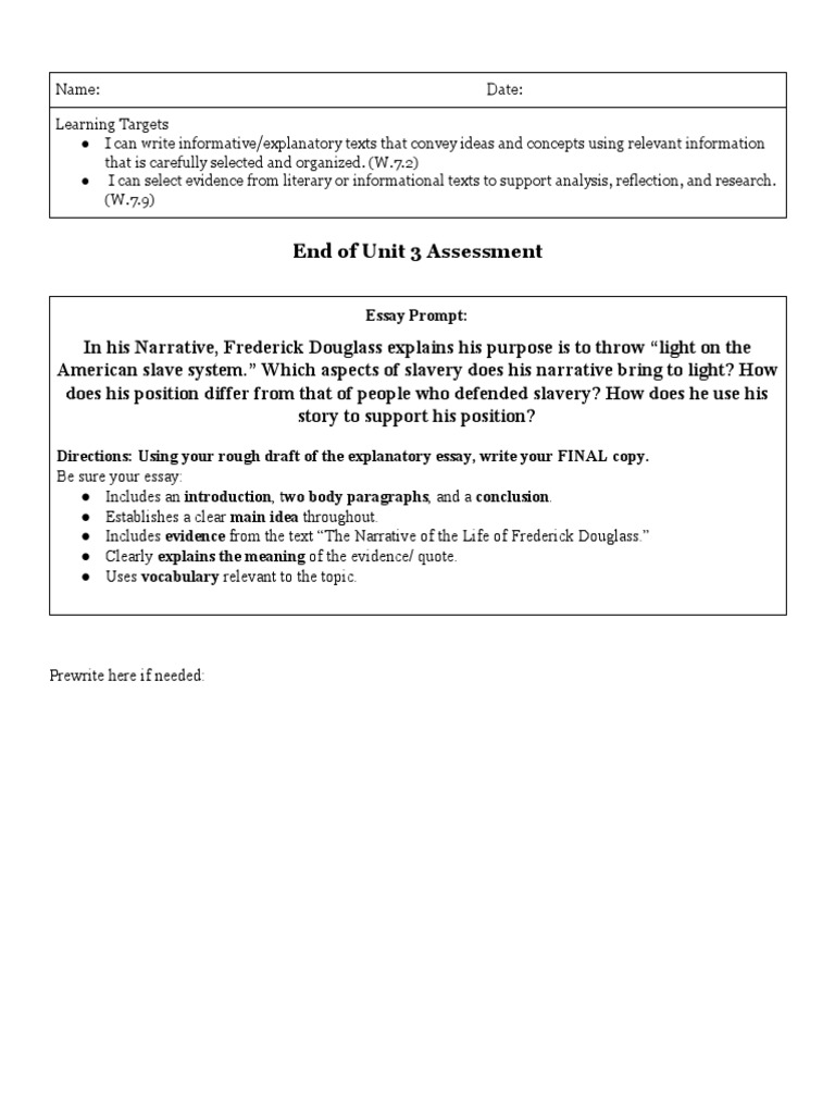 End of Unit 3 Assessment | PDF | Essays | Vocabulary