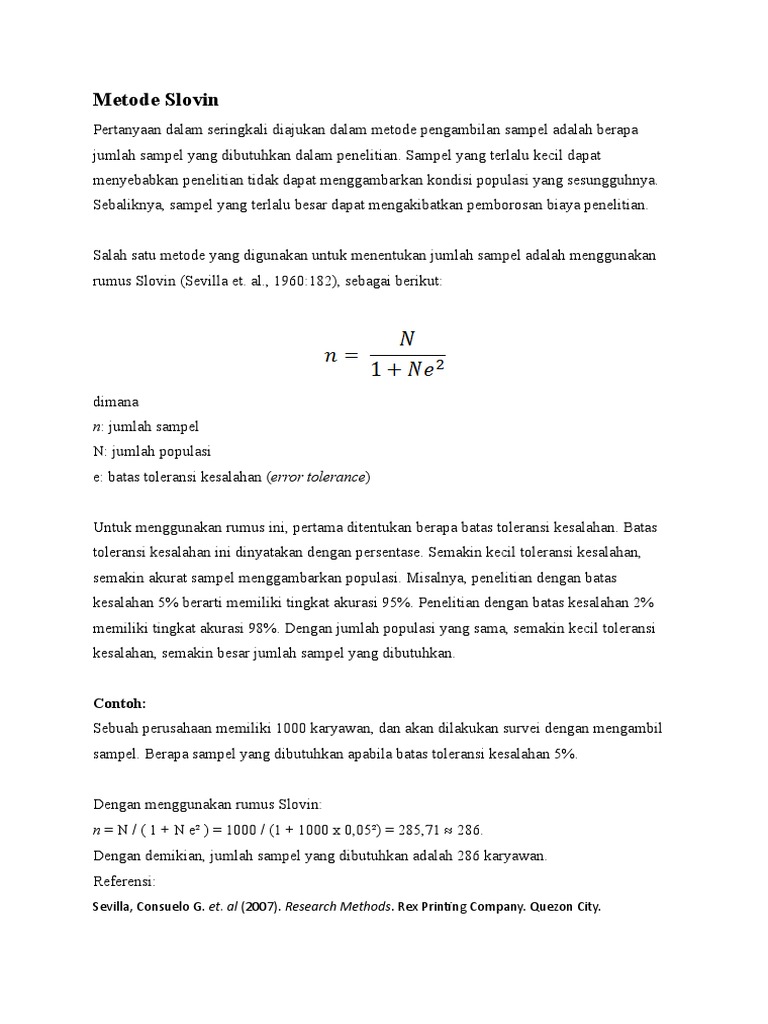 Metode Slovin Penghitungan BRM | PDF