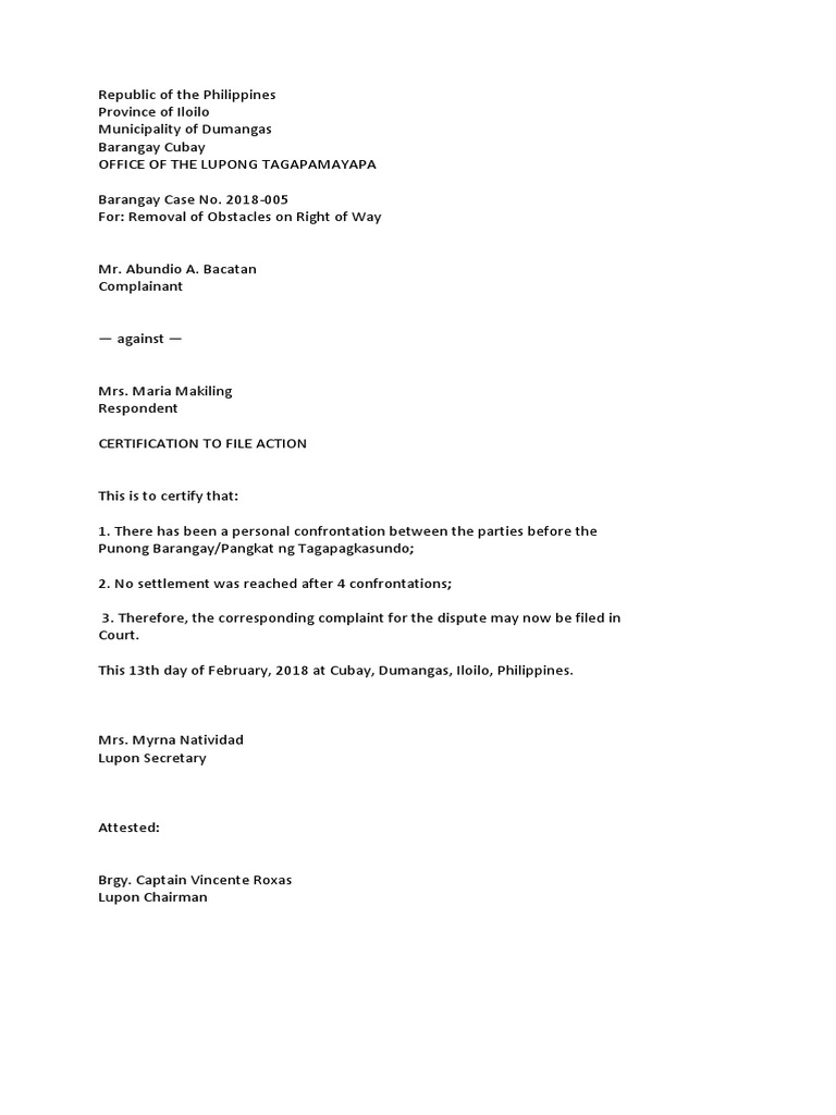 Certificate To File Action | PDF | Law