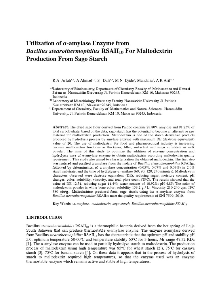 Utilization of α-amylase Enzyme from For Maltodextrin Production From ...