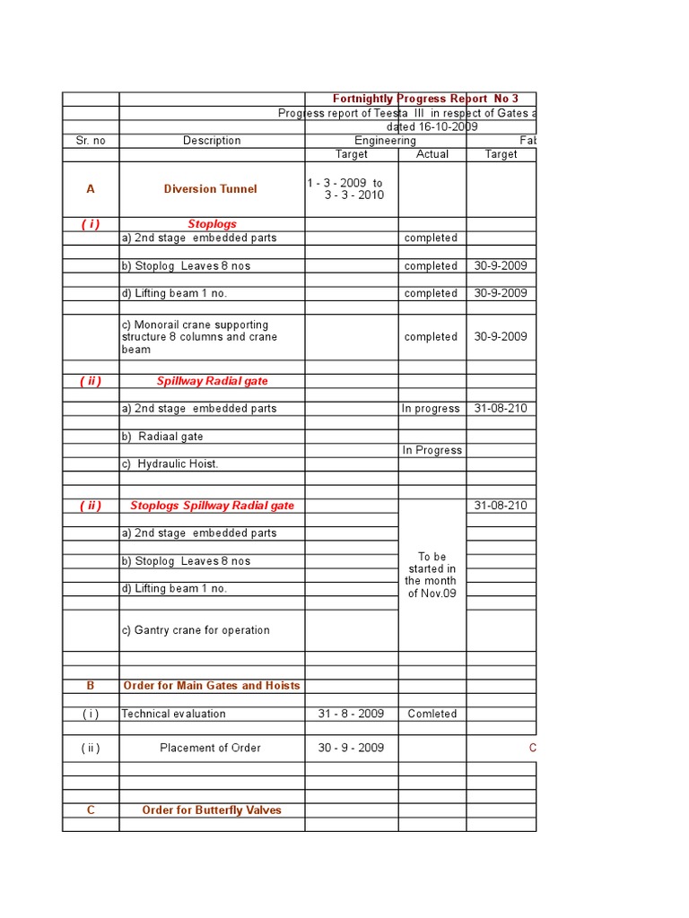 Fortnightly Progress Report T-3 (March) | PDF | Crane (Machine) | Spillway
