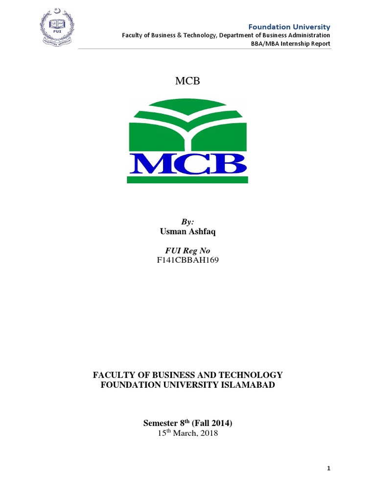 MCB Bank Internship Report | PDF | Cheque | Securities (Finance)