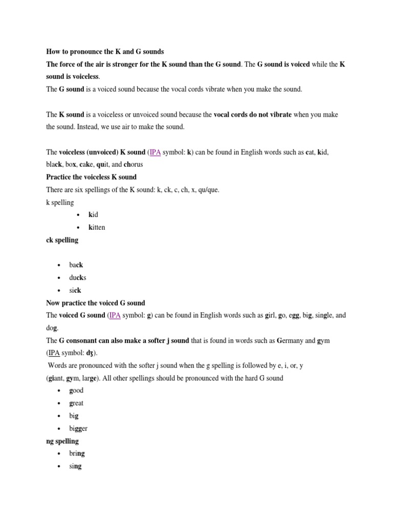 How To Pronounce The K and G Sounds | PDF