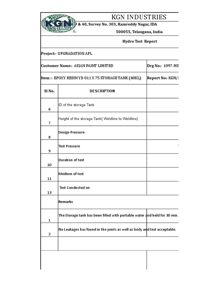 Hydrostatic Test Report | PDF | Liquids | Nature