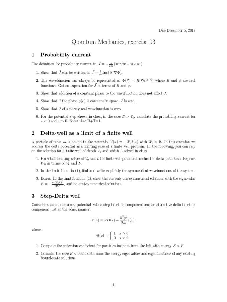 Quantum Mechanics, Exercise 03: 1 Probability Current | PDF | Wave ...