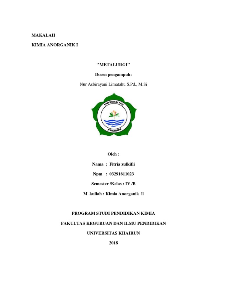 Kimia Anorganik Metalurgi | PDF | Teknologi & Rekayasa