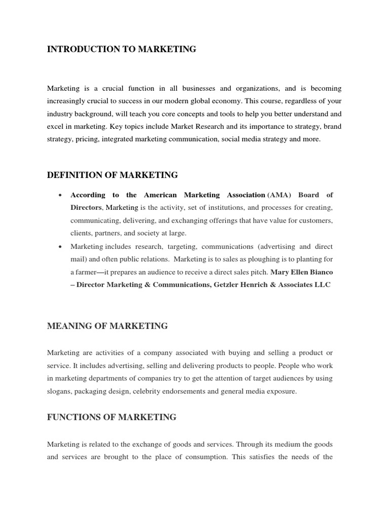 Introduction To Marketing | PDF | Strategic Management | Marketing