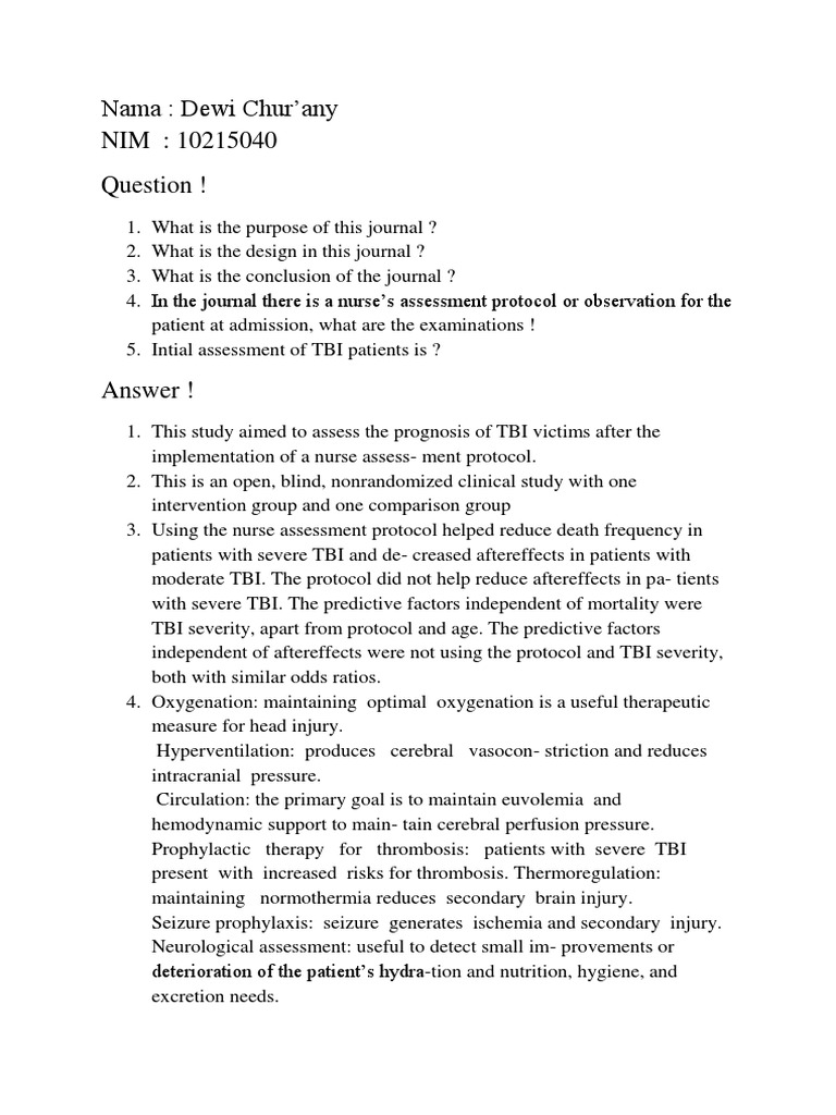 TBI Patient Assessment Protocol Study | PDF | Traumatic Brain Injury ...