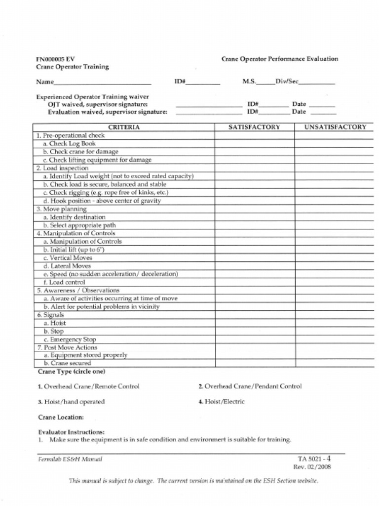5021 - Crane Operator Performance Evaluation | PDF
