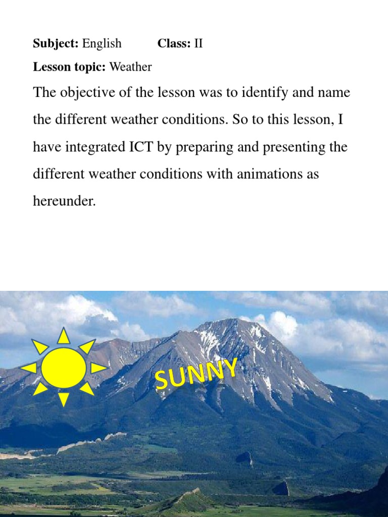 Subject: English Class: II Lesson Topic: Weather | PDF