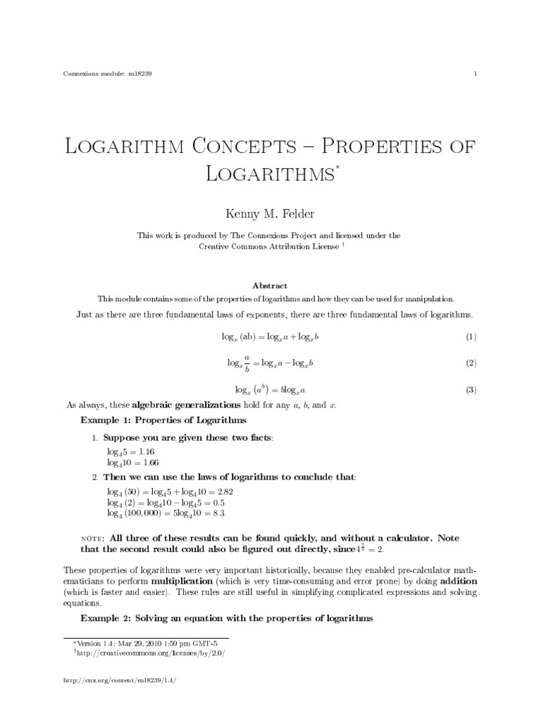Properties and Proofs of Logarithms | PDF | Logarithm | Exponentiation