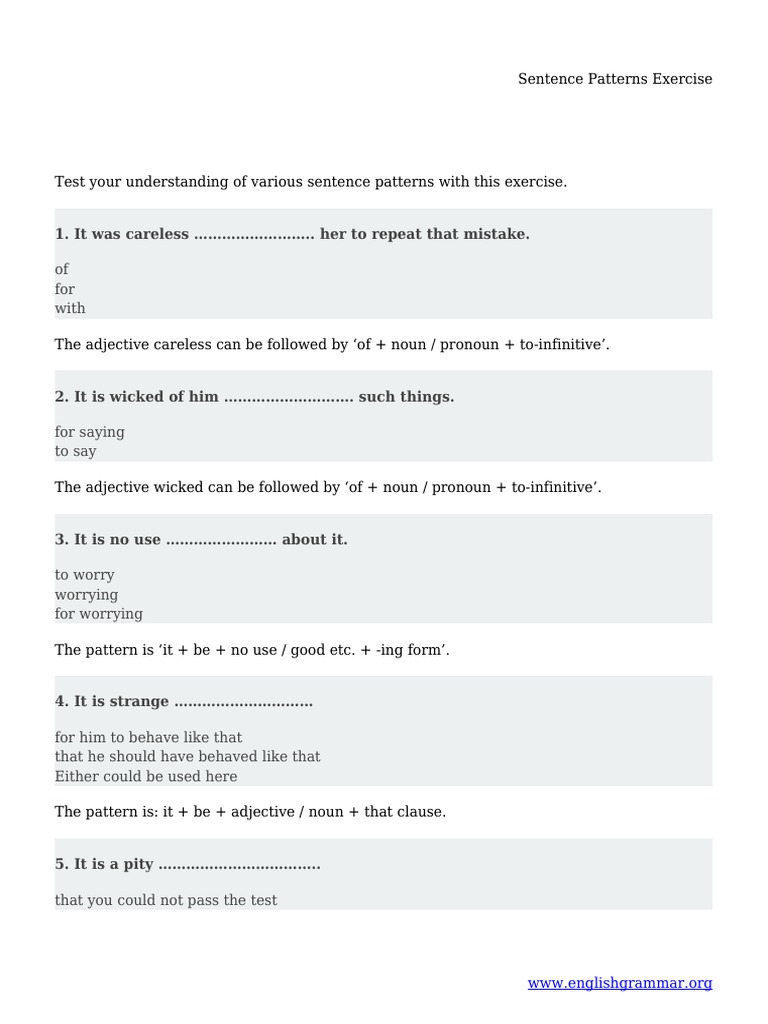 Sentence Patterns Exercise | PDF | Adjective | Adverb