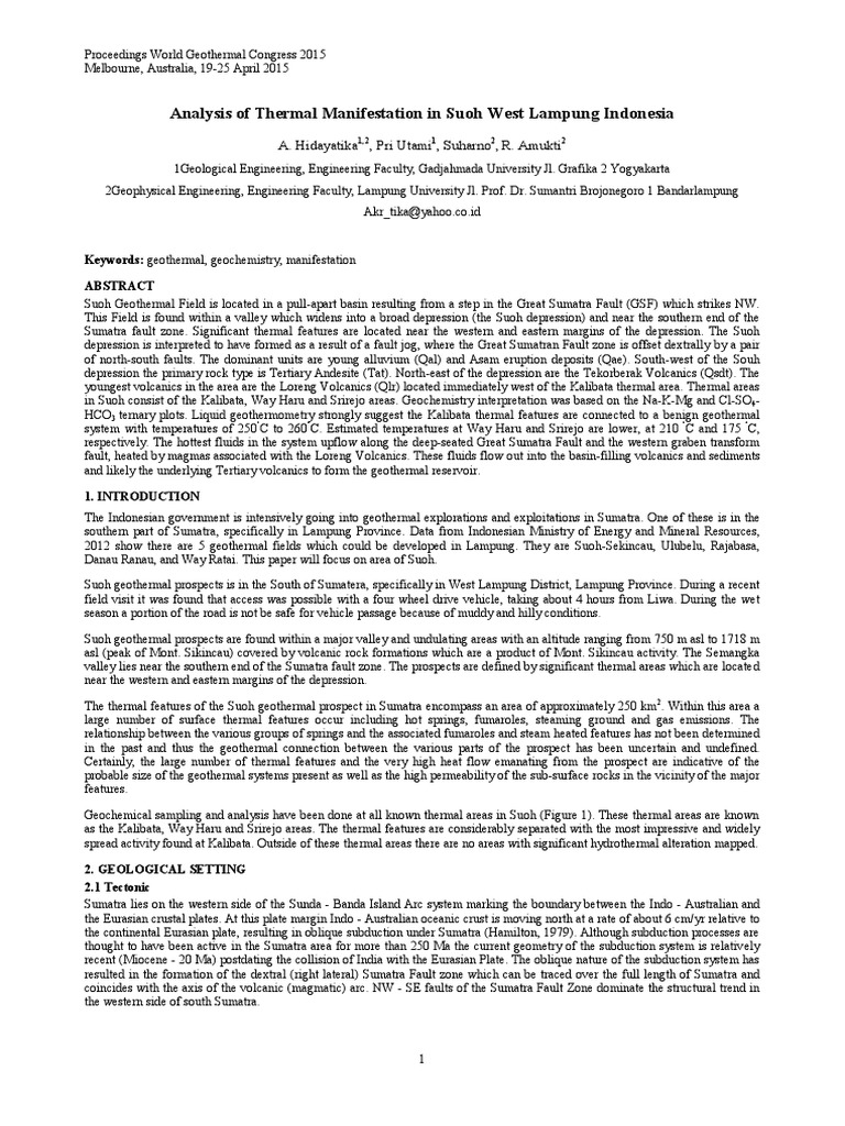 Analysis of Thermal Manifestation in Suoh West Lampung Indonesia | PDF ...