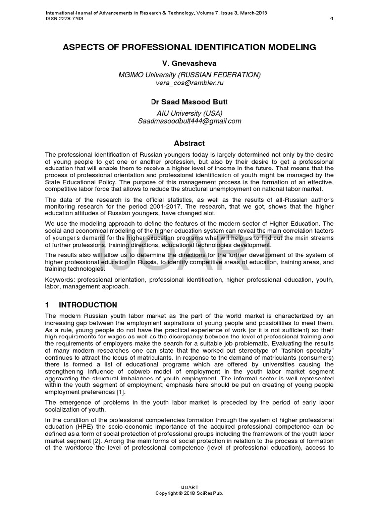 Aspects of Professional Identification Modeling | PDF | Socialization ...