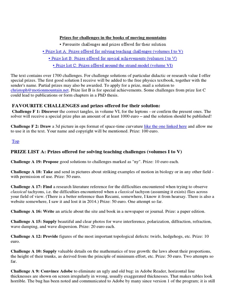 FAVOURITE CHALLENGES and Prizes Offered For Their Solution | PDF | Spin ...