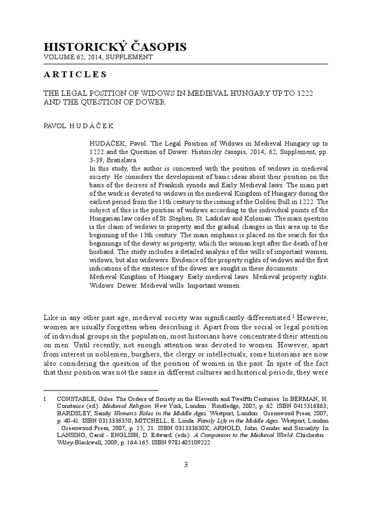 The Legal Position of Widows in Medieval | PDF | Widow | Marriage