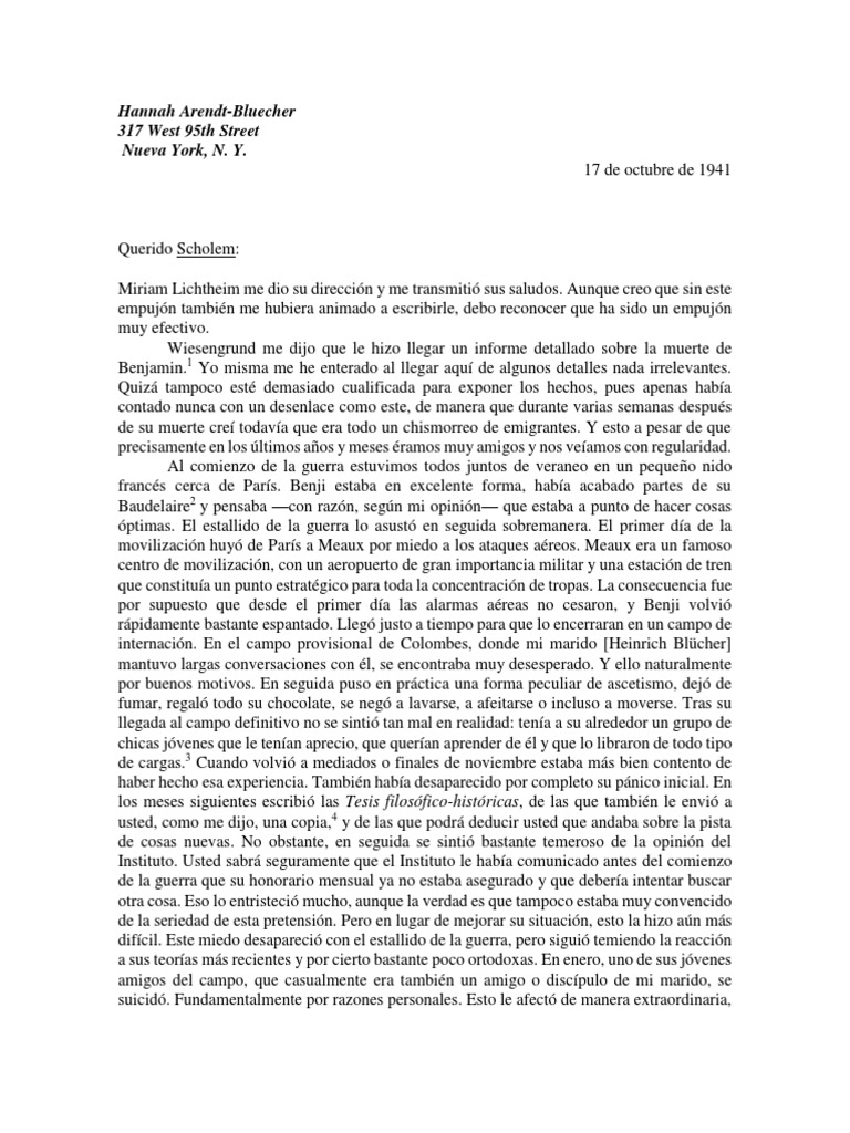 Carta Hanna Arendt A Scholem | PDF | Hannah Arendt | Filosofía