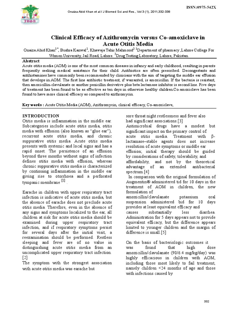 Clinical Efficacy of Azithromycin Versus Co-Amoxiclave in Acute Otitis ...