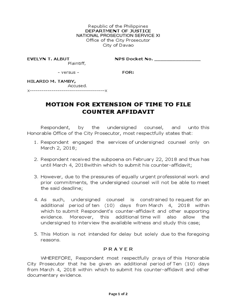 Motion For Extension of Time | PDF | Prosecutor | Virtue