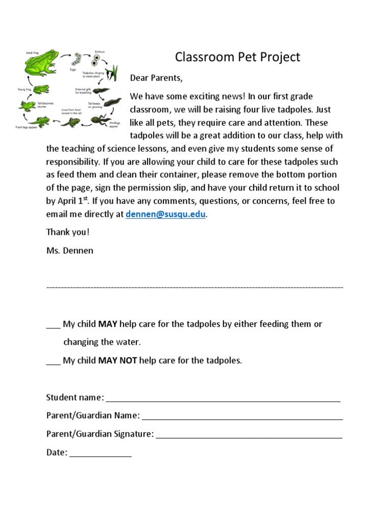 Classroom Pet Permission Slip | PDF