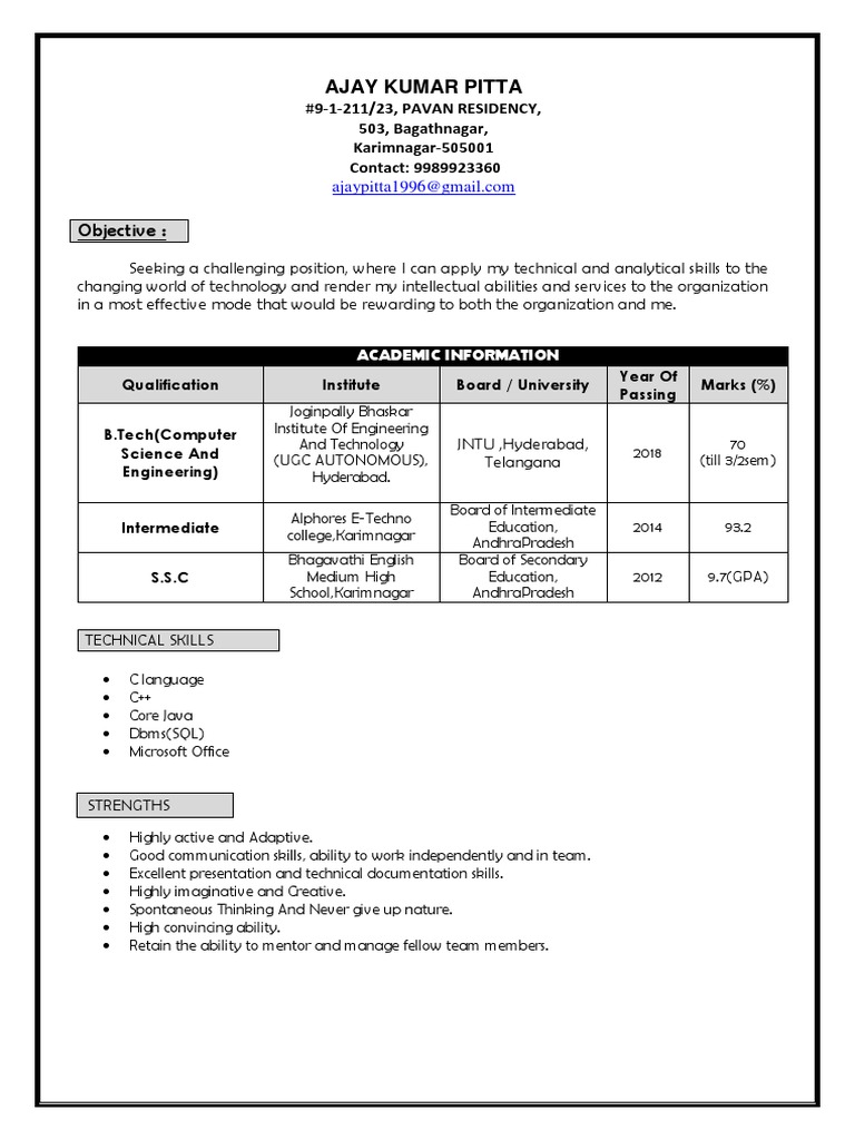 Objective:: Ajay Kumar Pitta | PDF | Communication | Science