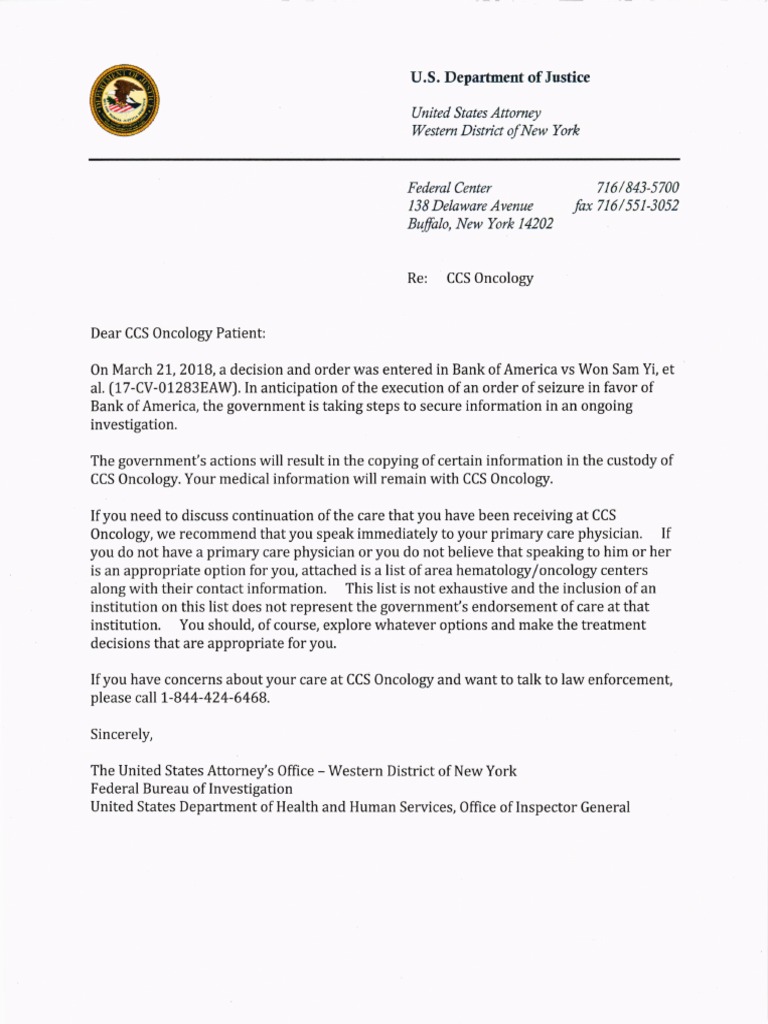 Letter to CCS Patients | Buffalo | Cancer