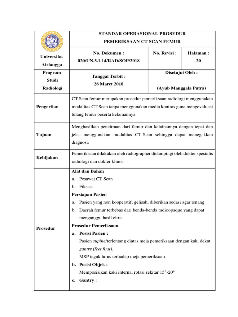 Sop CT Scan Femur | PDF