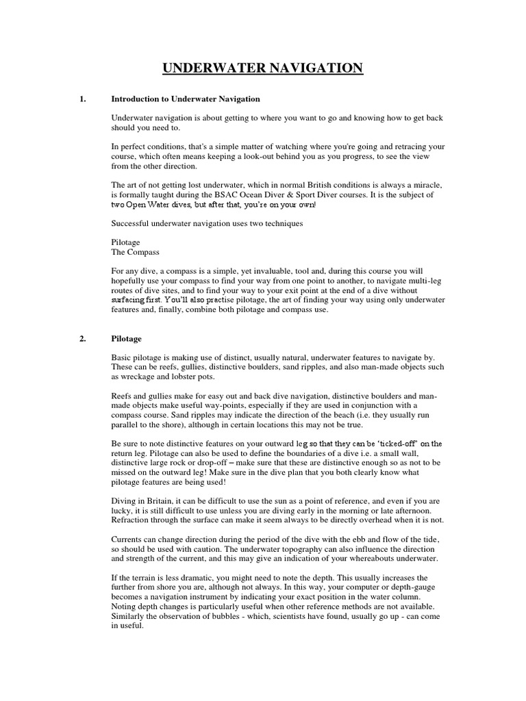 Underwater Navigation Training | PDF | Compass | Scuba Diving