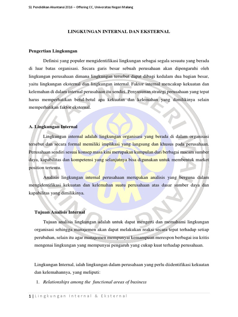 1 Lingkungan Internal Dan Eksternal | PDF