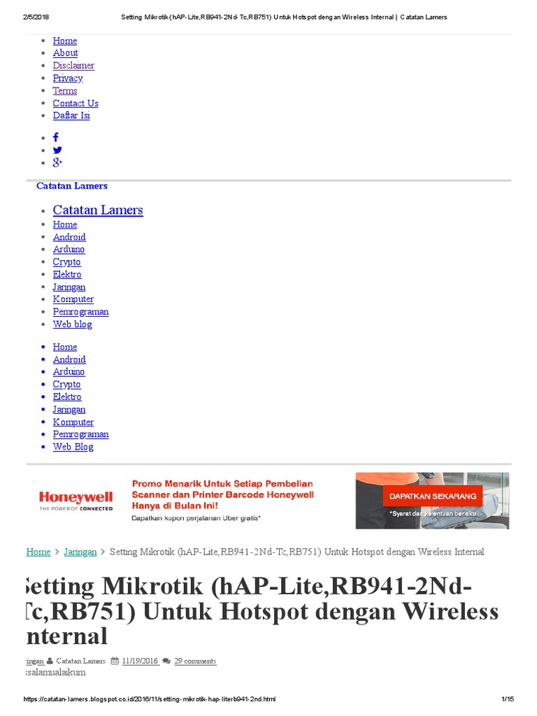 Setting Mikrotik (hAP-Lite, RB941-2Nd-Tc, RB751) Untuk Hotspot Dengan ...