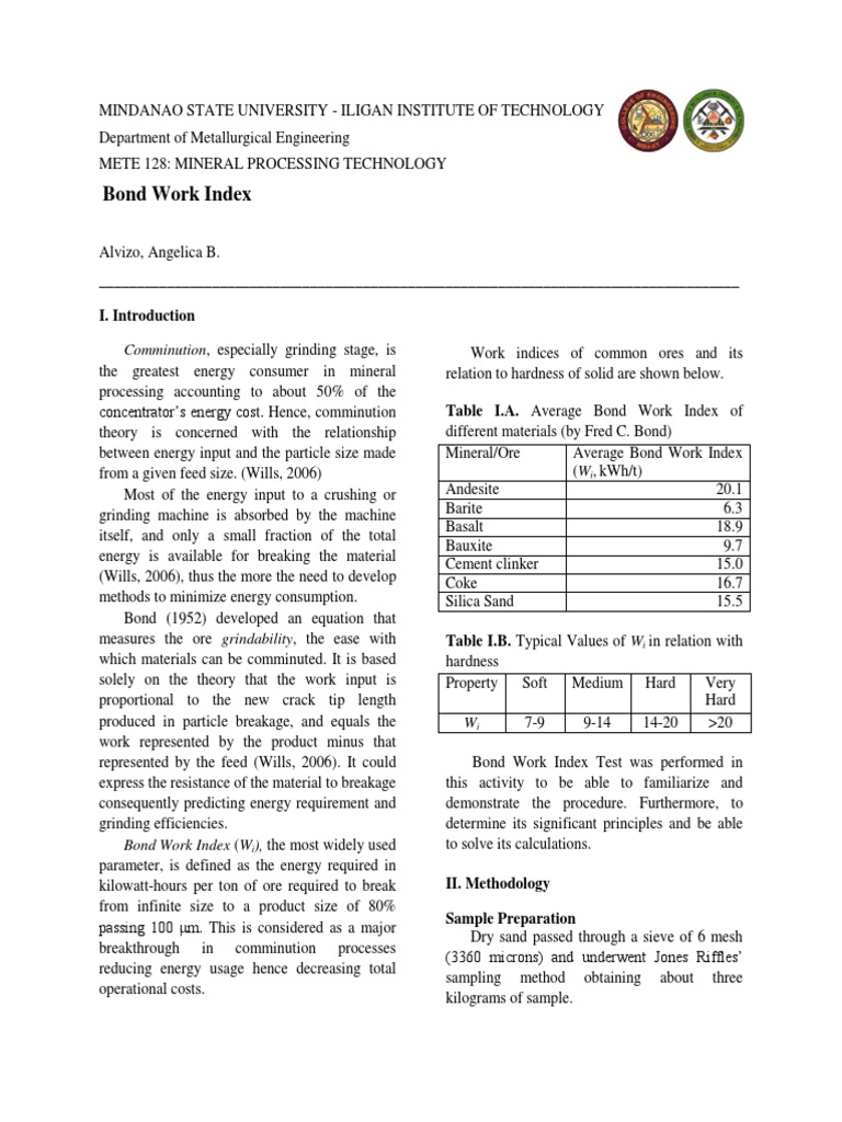 Bond Work Index | PDF | Mill (Grinding) | Logarithm