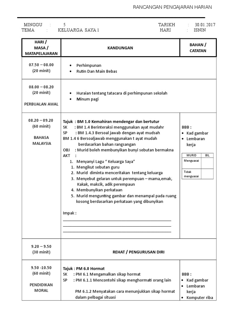 RPH Pra M5-Keluarga Saya 1 | PDF
