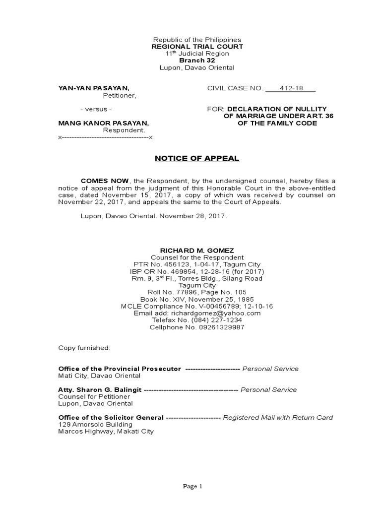 Notice of Appeal | PDF | Separation Of Powers | Justice