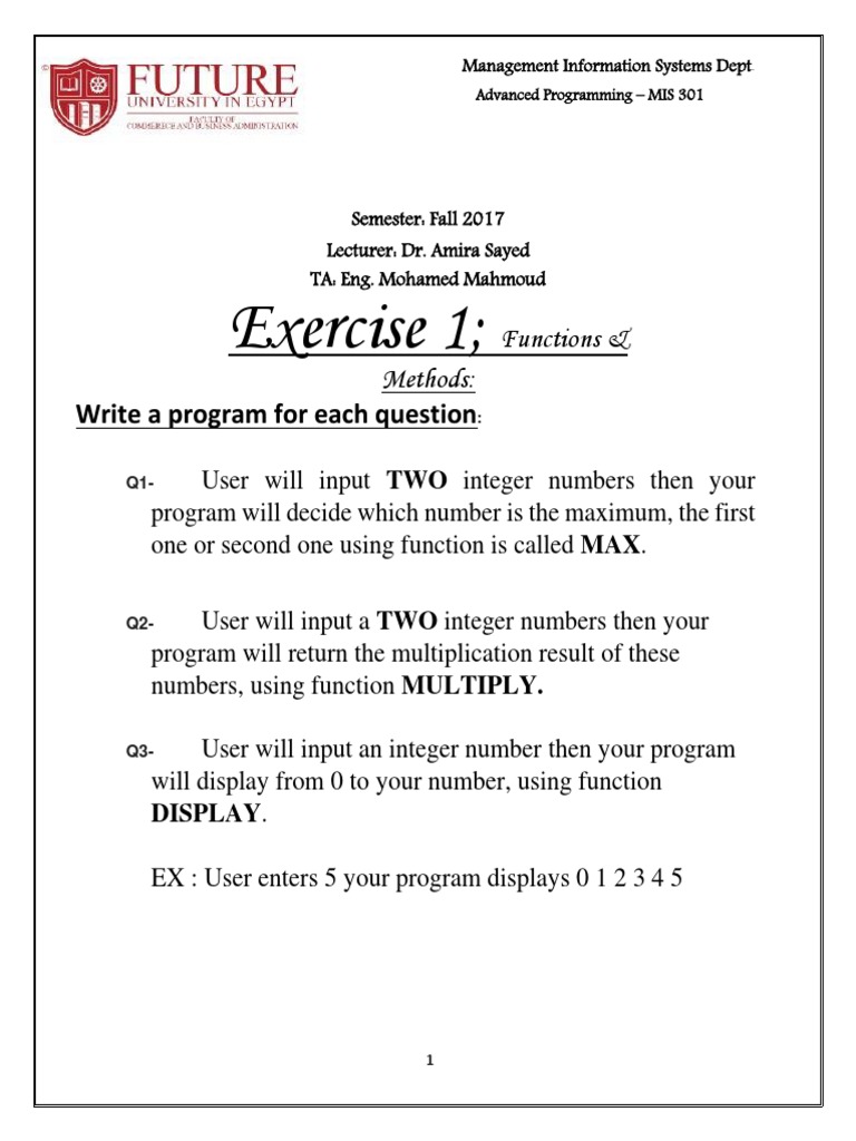 Exercise 1 : Write A Program For Each Question | PDF